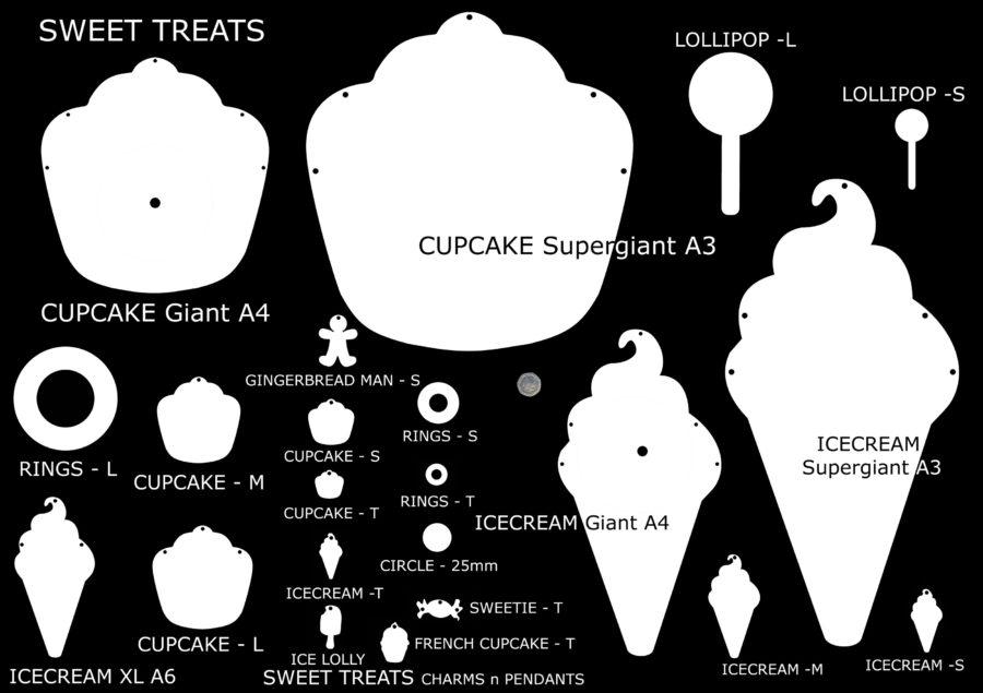 'Sweet Treats' Shapes - Ice Cream, Cupcake, Lollypop, Ring - Subli ...