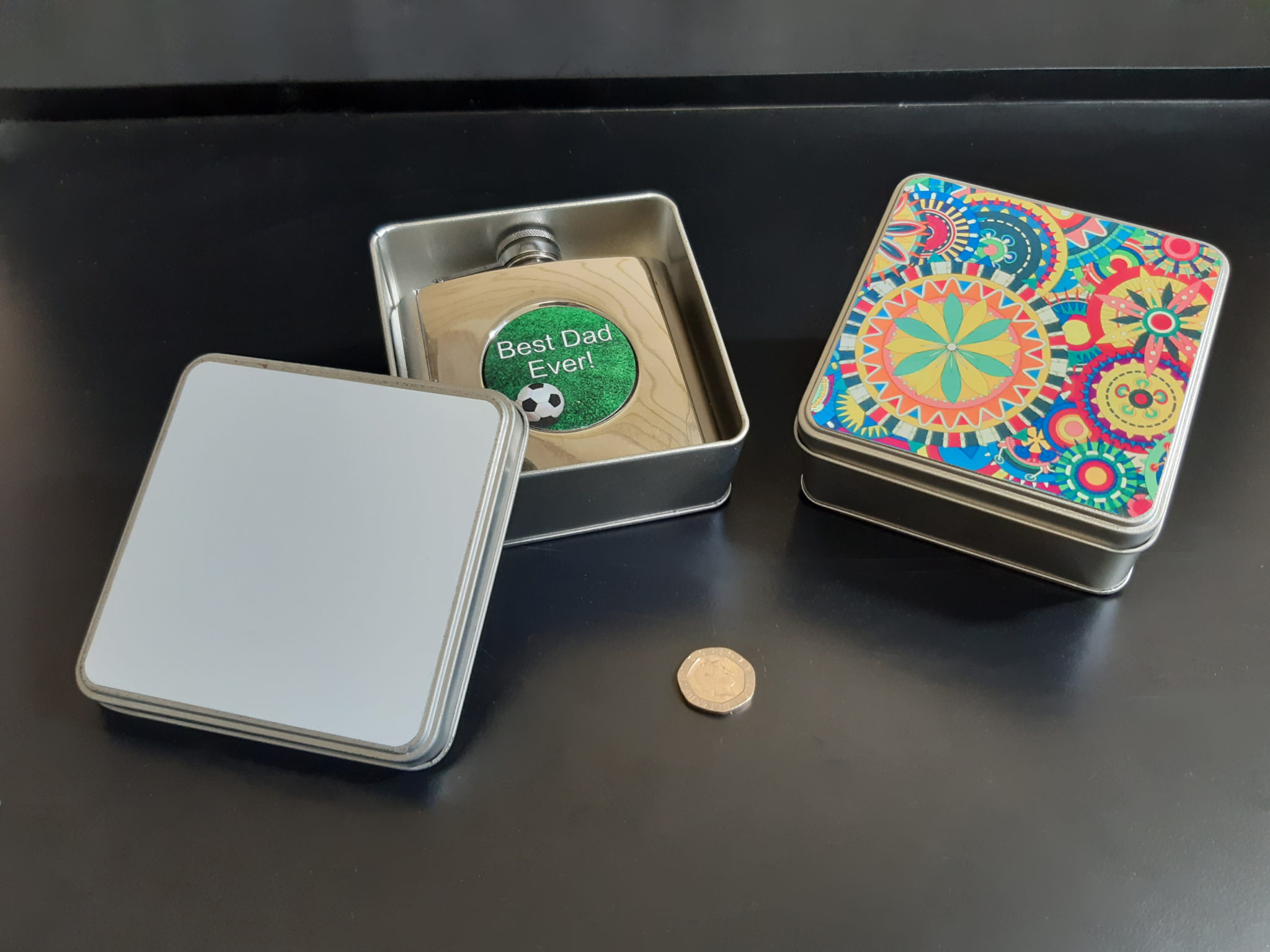 Square shape tins (silver) with printable metal topper (pack of 2 ...