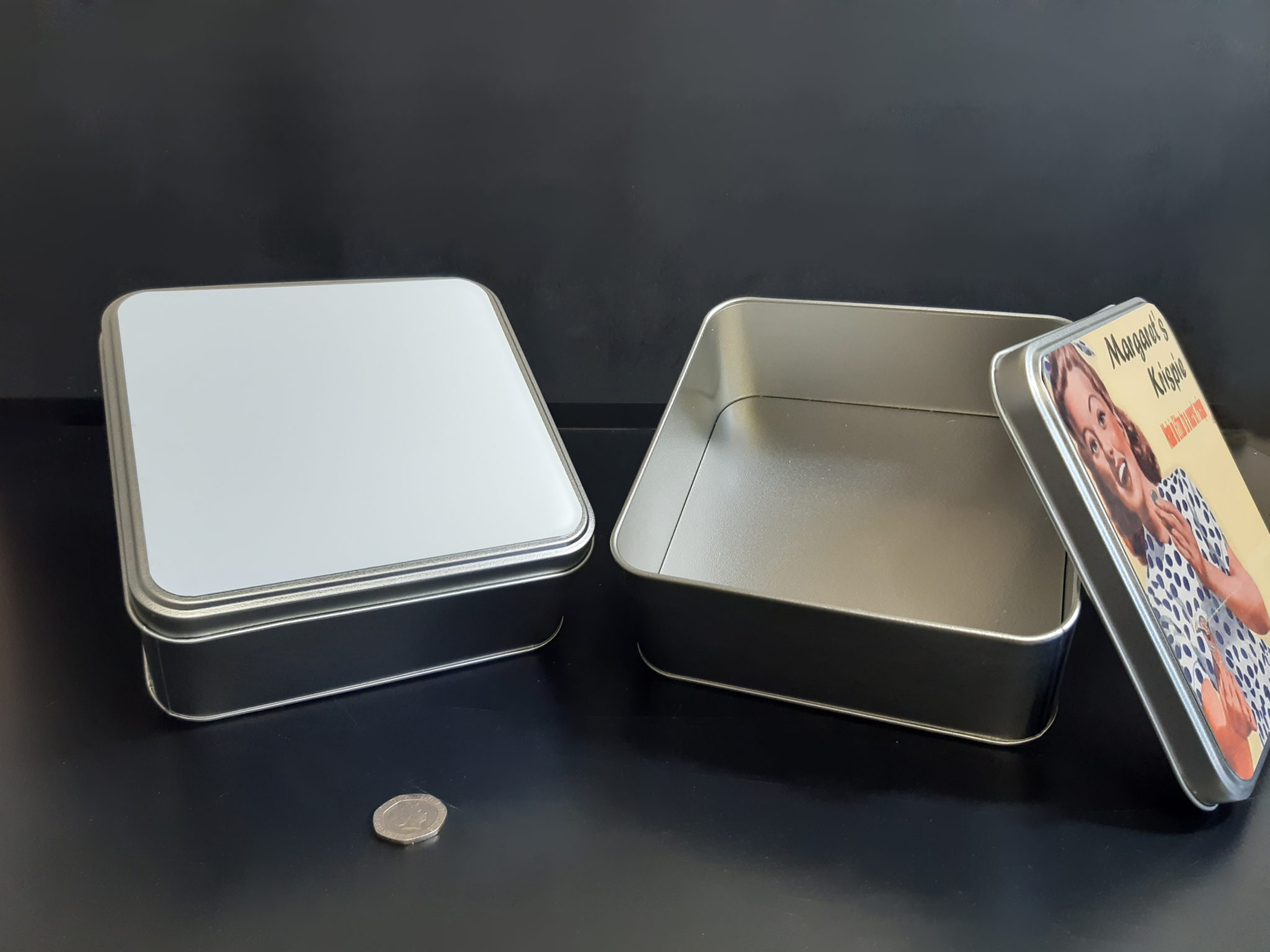 Square shape tins (silver) with printable metal topper (pack of 2 ...