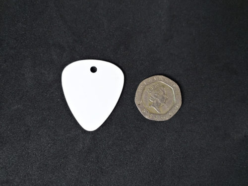 Guitar Pick Tag (double sided white 1.1mm thick) - Subli Metals Ltd